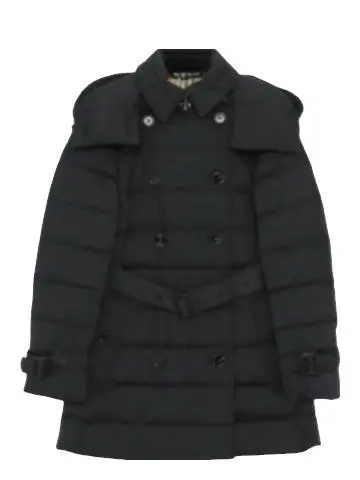 Burberry Double Breasted Belted Down Coat With Hood - Black