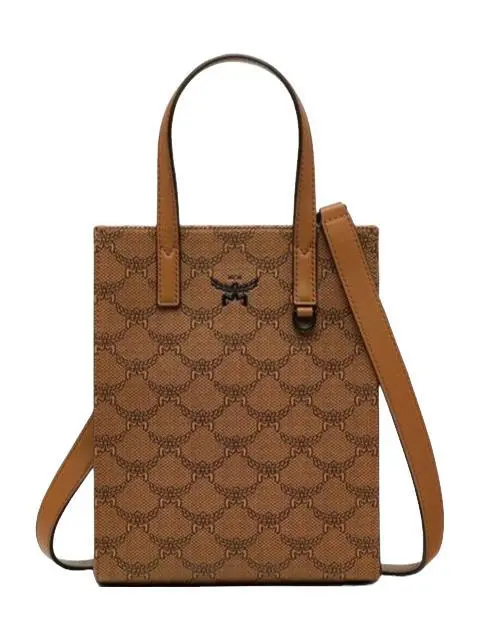 Mcm Printed Shoulder Bag With Top Handle - Cognac