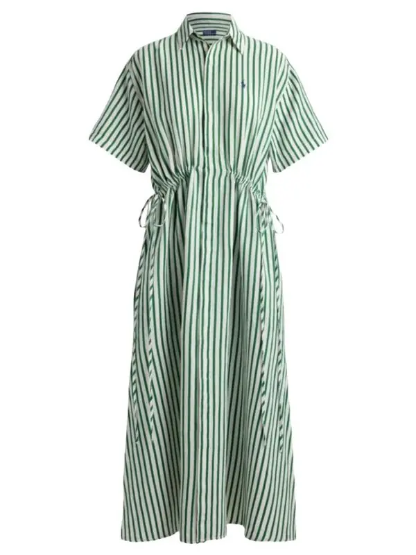 Polo Ralph Lauren Striped Drawstring Shirt Dress - Green