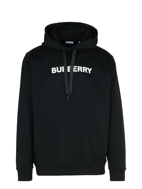 Burberry Logo Printed Drawstring Hoodie - Black