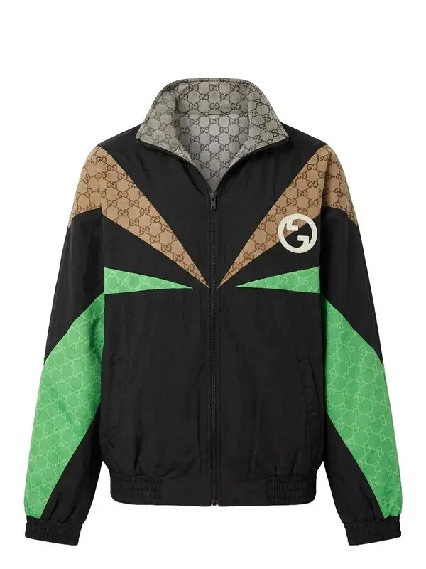 Gucci Gg Monogram Highneck Track Jacket - Black