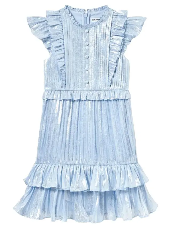 SELF-PORTRAIT Pleated Midi Dress With Ruffled Hem - Blue