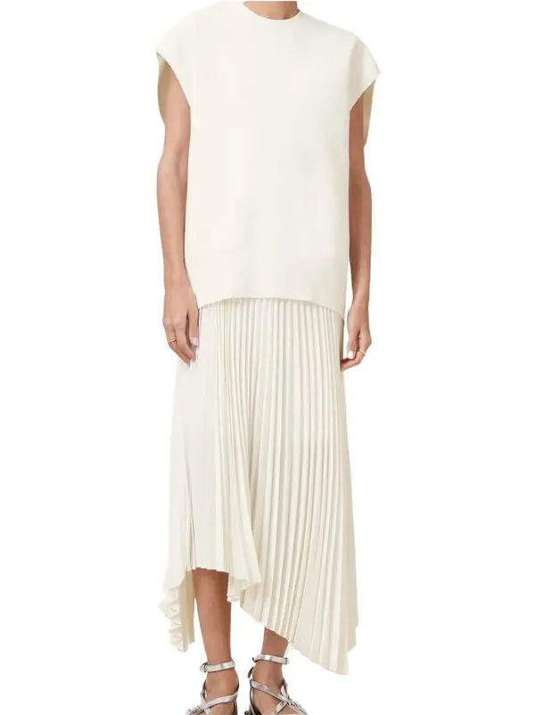 ALLSAINTS Leia Harley Pleated Midi Dress With Sleeveless Tank - Chalk White