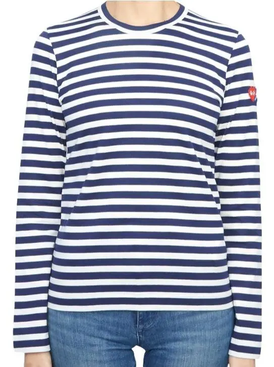 Play Comme Des Garcon X Invader Pixelated-heart Striped Long Sleeve Top - Blue