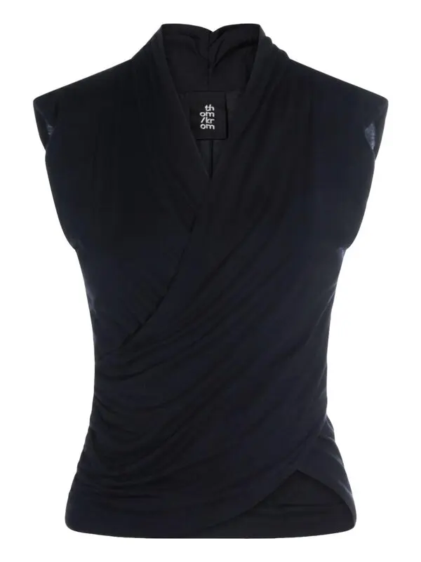 THOM KROM Sleeveless Draped V-neck Top - Black