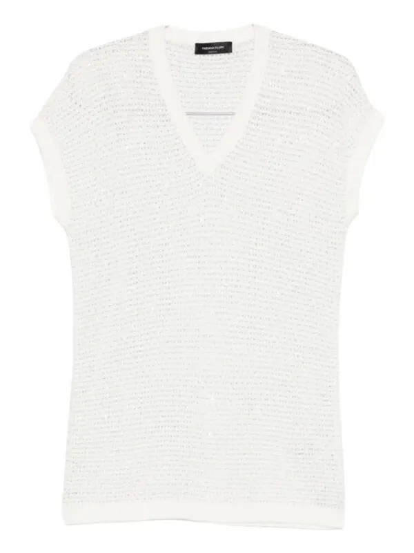 Fabiana Filippi Open-knit V-neck T-shirt With Sequin Embellishments - White