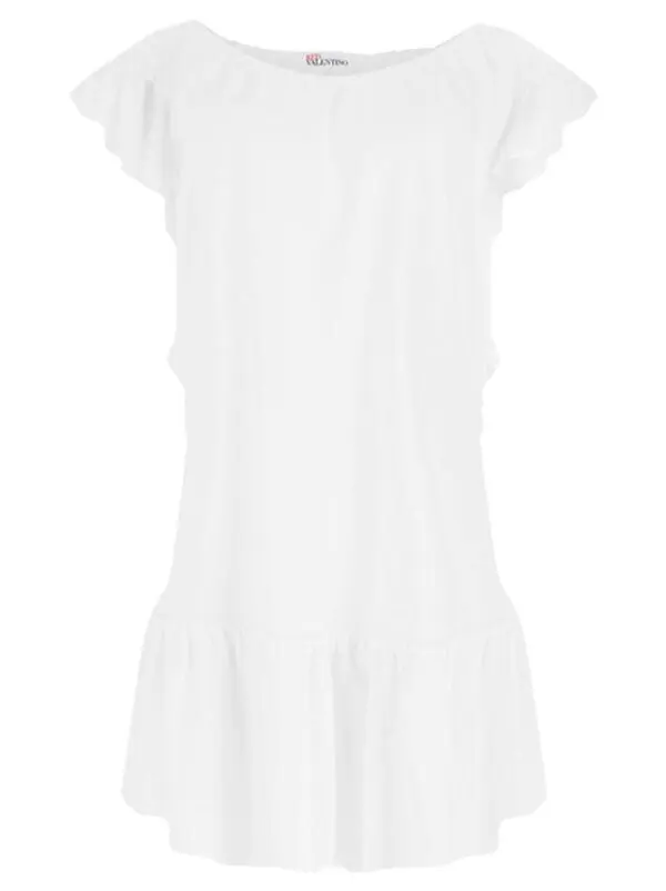 Red Valentino Off-the-shoulder Dress With Ruffled Details - White