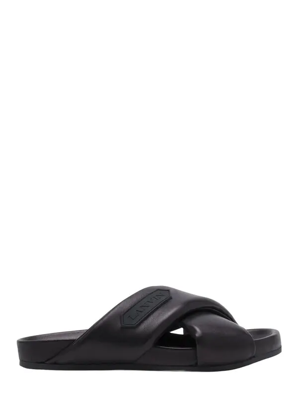 LANVIN Crossover Leather Slides With Padded Upper - Black
