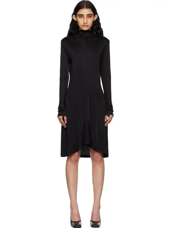 Helmut Lang Cowl Neck Long Sleeve Asymmetrical Hem Dress - Black