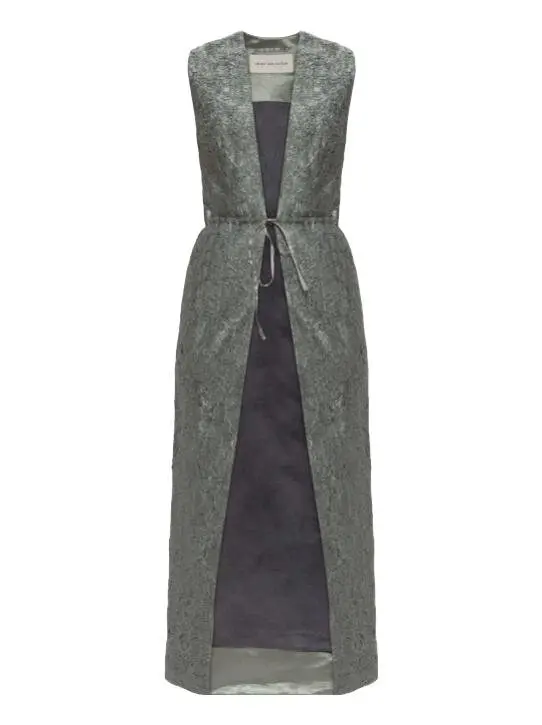 Dries Van Noten Sleeveless Long Coat With Lace-up Detailing - Gray