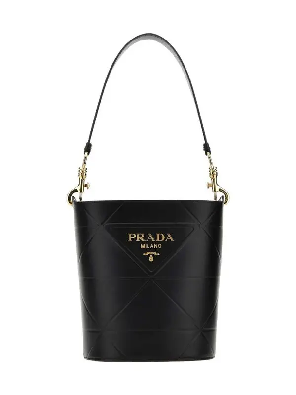 Prada Logo Plaque Bucket Bag - Black