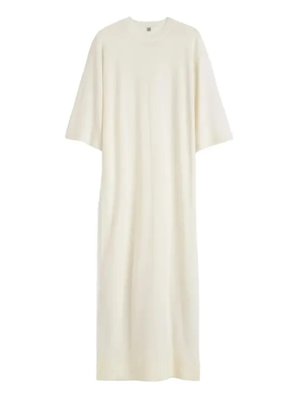 TOTEME Ecru Ribbed Crewneck Maxi Dress - White