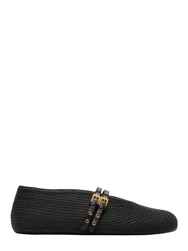 Alaïa Studded Strap Knit Flat Shoes - Black