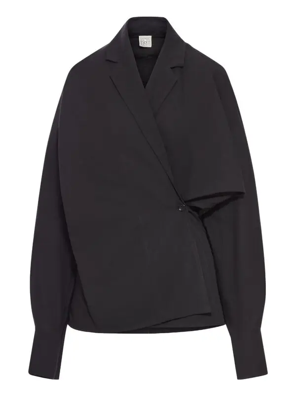 TOTEME Asymmetrical Wrap Blouse With Batwing Sleeves - Black