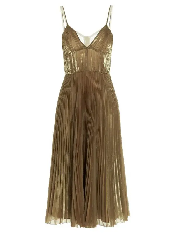 Prada Spaghetti Strap Pleated Midi Dress - Green