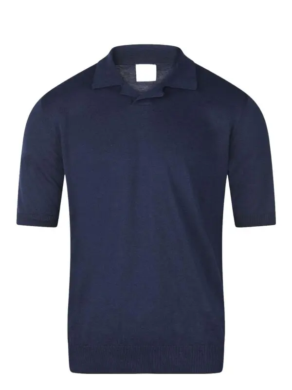 Eleventy Short Sleeve Knit Polo Shirt - Blue