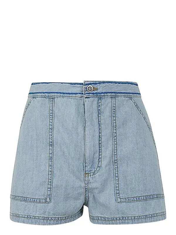 Marni Embroidered Logo Denim Shorts - Blue