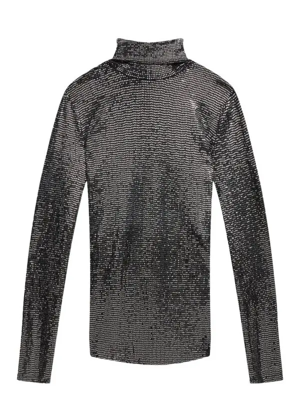 Isabel Marant Étoile Joyela Sequin Embellished High Neck Long Sleeve Top - Black/silver