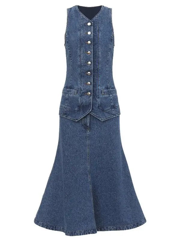 Chloé Sleeveless V-neck Denim Midi Dress - Blue