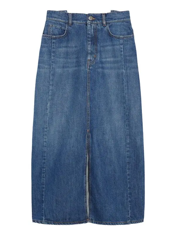 Max Mara Denim Midi Skirt With Front Slit - Navy Blue