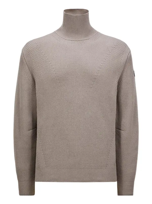 Moncler Logo Patch Turtleneck Knit Jumper - Beige