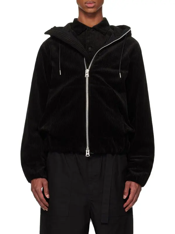 Sacai Zip-up Corduroy Hoodie Jacket - Black