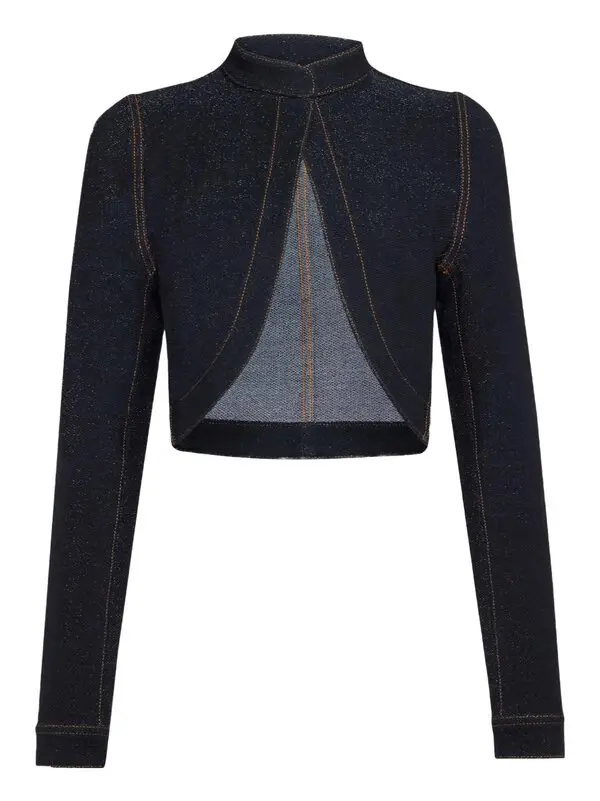 Alaïa Denim Knit Cropped Jacket - Black/white