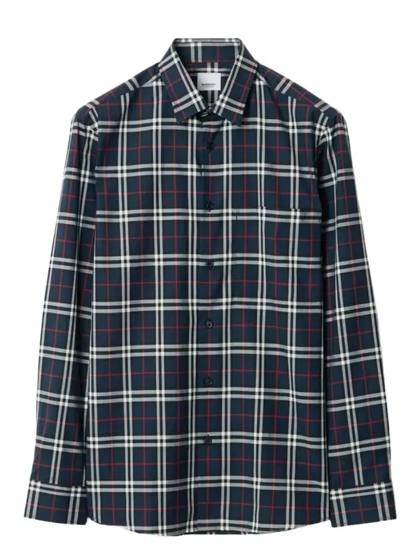 Burberry Simpson Checked Long Sleeved Shirt - Blue