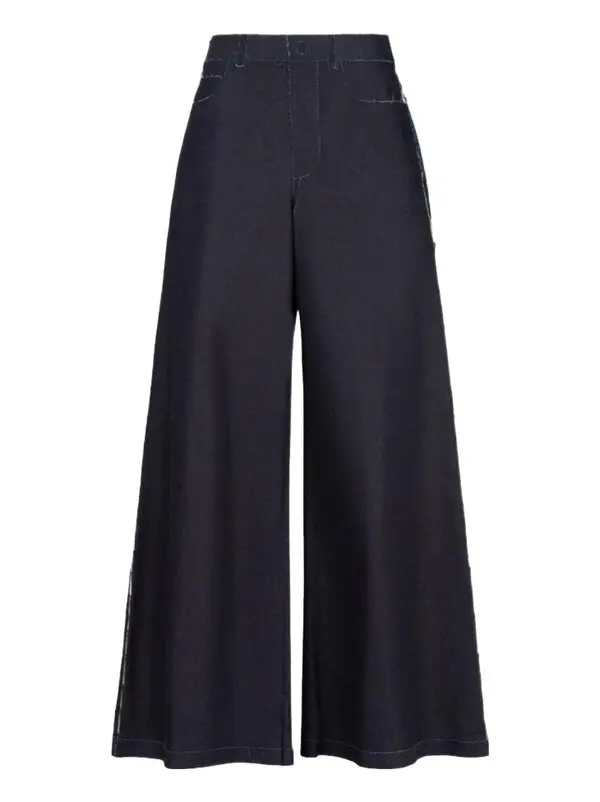 Marni Stretch Denim Trompe L'oeil Wide Leg Trousers - Blue Black