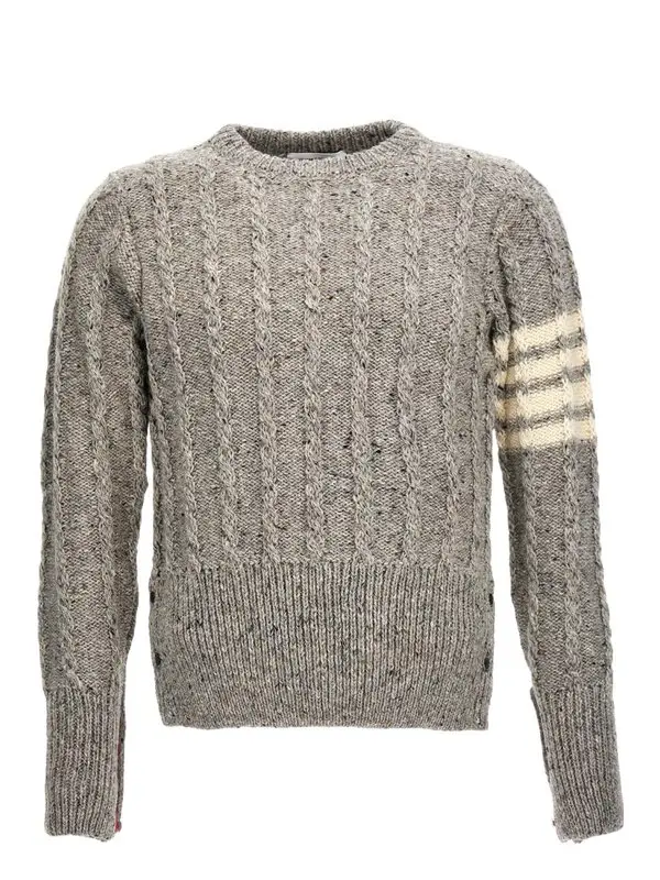 Thom Browne 4-bar Crewneck Knitted Jumper - Light Gray