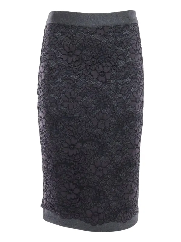 P.a.r.o.s.h Floral Lace Midi Skirt - Black