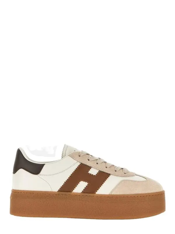 Hogan Platform Sneakers With H Patch Detailing - Milky White Beige Brown