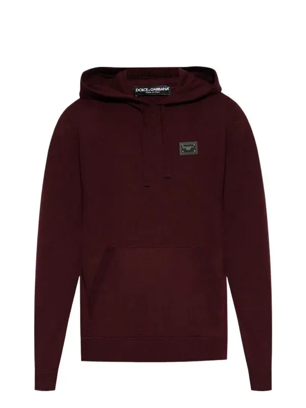 Dolce & Gabbana Dolce Gabbana Logo Plaque Knitted Drawstring Hoodie - Brown