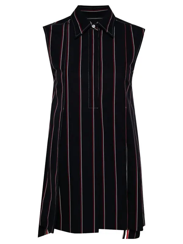 Thom Browne Sleeveless Striped Shirt Dress - Navy