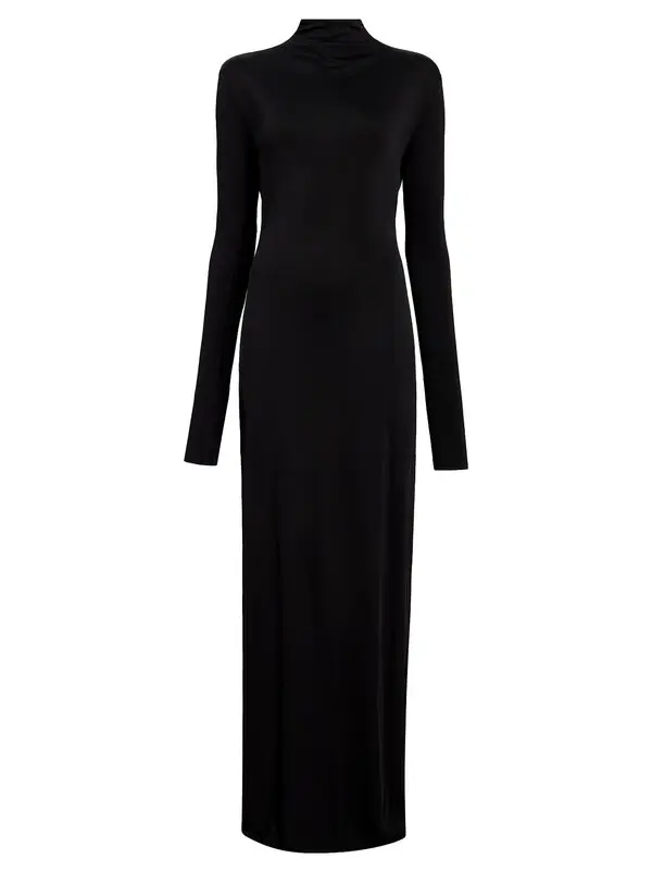 Khaite High Neck Long Sleeve Maxi Dress - Black