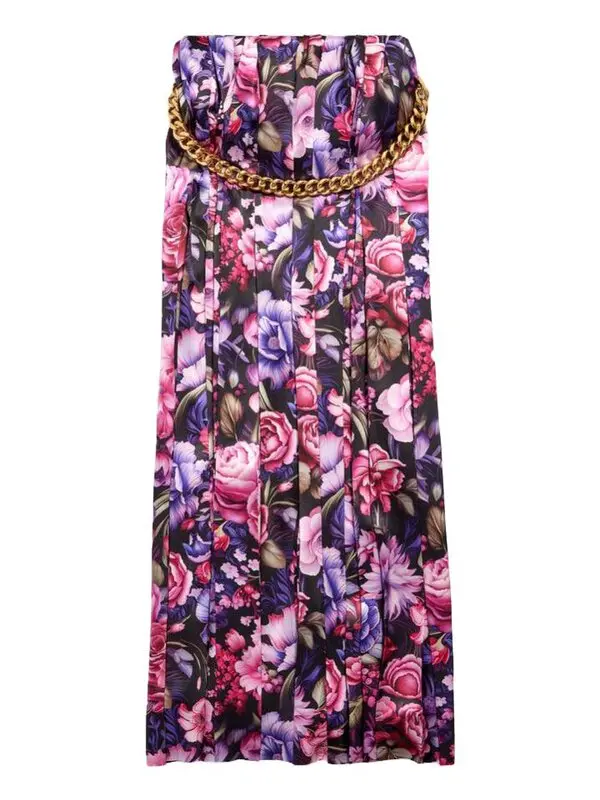 Balenciaga Bouquet Printed Pleated Long Skirt - Purple