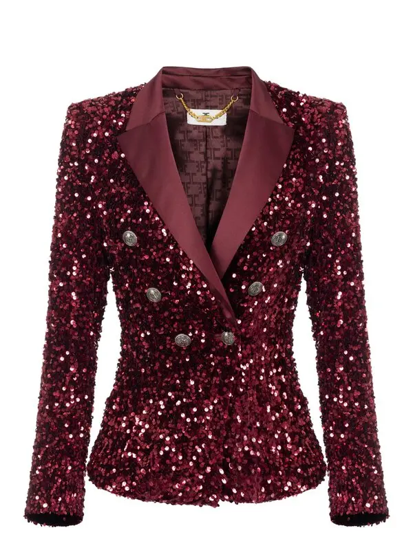 Elisabetta Franchi Double Breasted Sequined Blazer - Red And Black