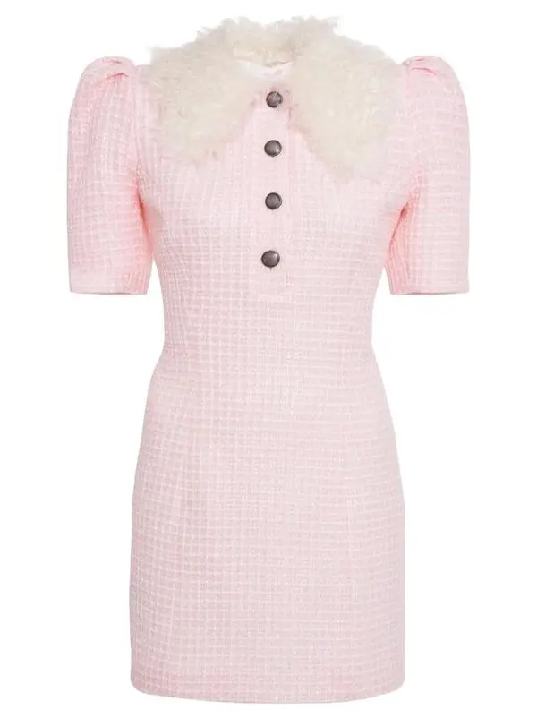 Alessandra Rich Short-sleeved Dress With Fur Collar - Light Pink