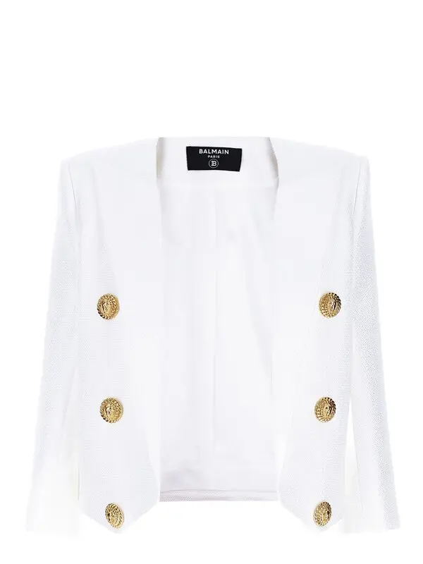 Balmain Logo-engraved Button Textured Blazer - White