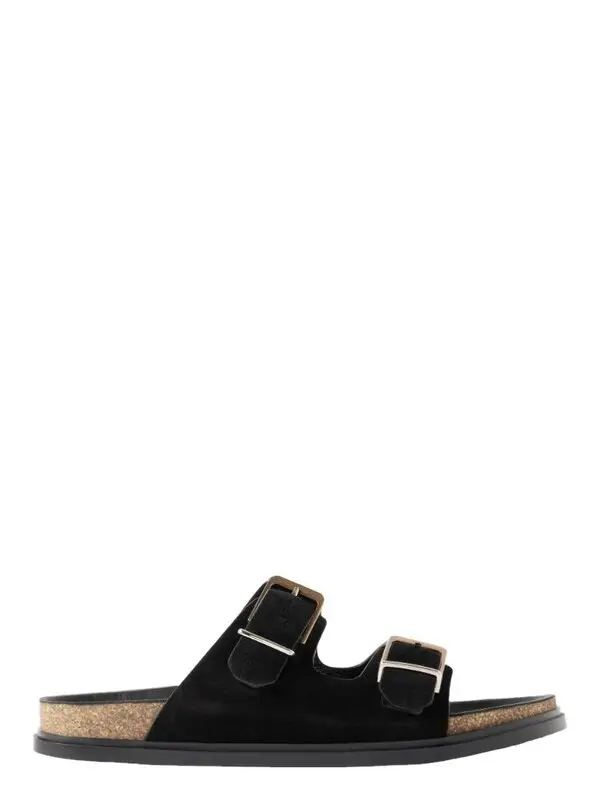 THE ROW Suede Double Buckle Sandals - Black