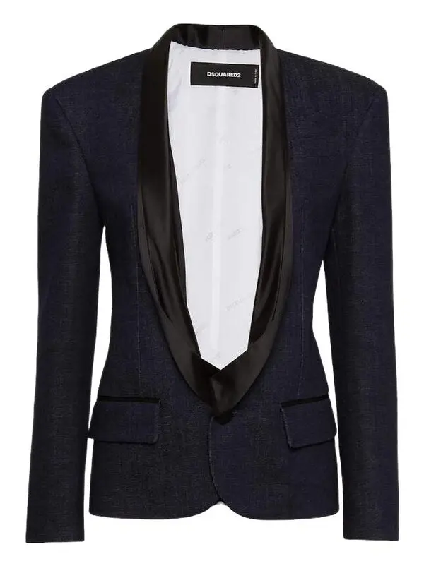 Dsquared2 Long-sleeved Denim Shawl Collar Blazer - Navy