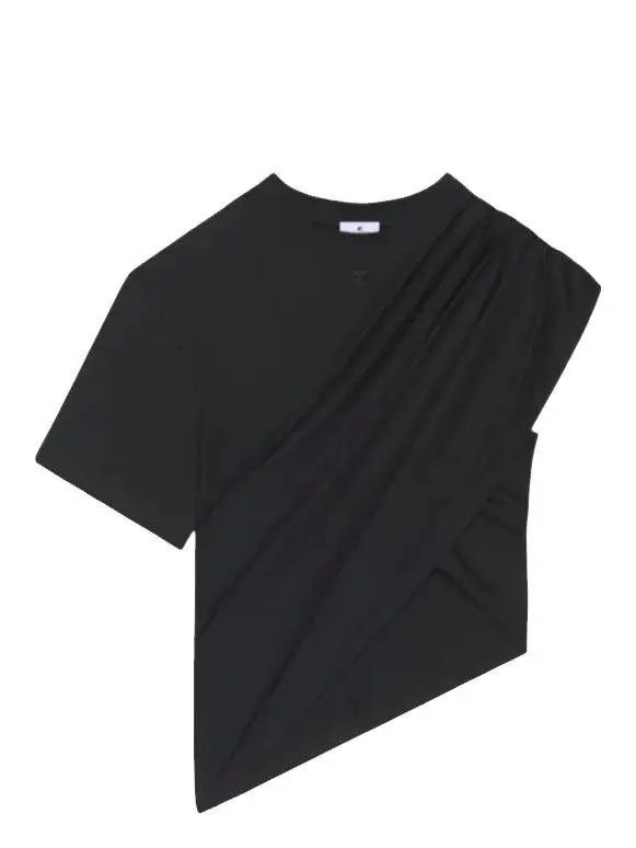 COURREGES Courrèges Asymmetrical Draped Jersey T-shirt - Black