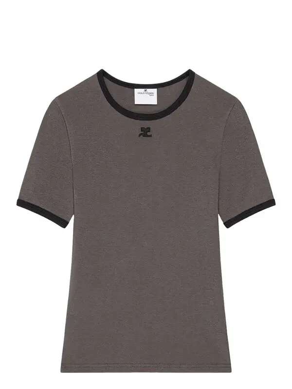 COURREGES Courrèges Crewneck T-shirt With Logo - Bitume/black