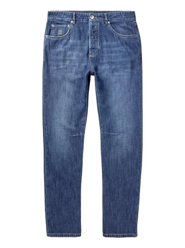 Brunello Cucinelli Straight-leg Jeans With Logo Detail - Blue
