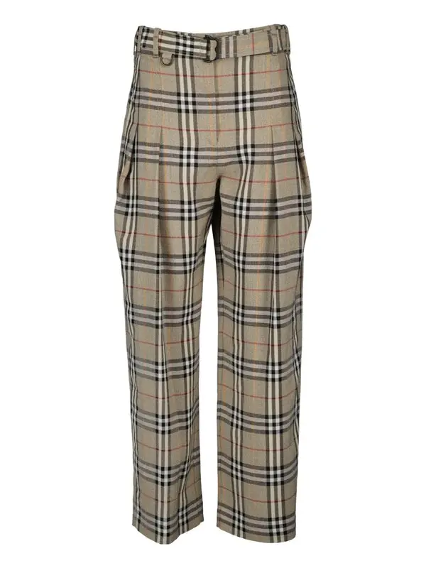 Burberry Checked Tailored Straight Leg Trousers - Gray