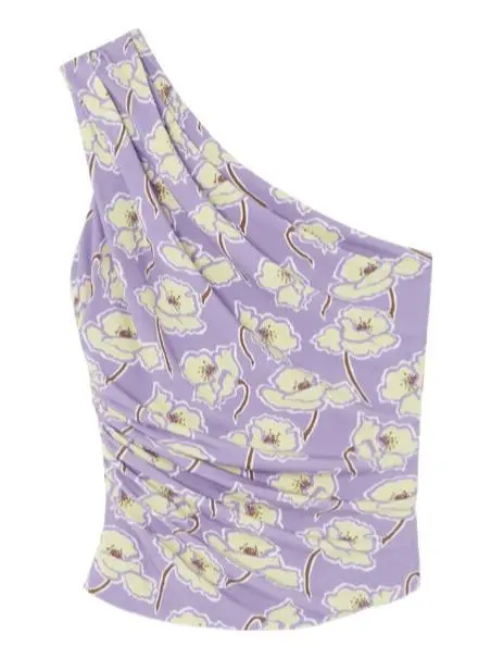 Versace One-shoulder Poppies Print Top - Purple