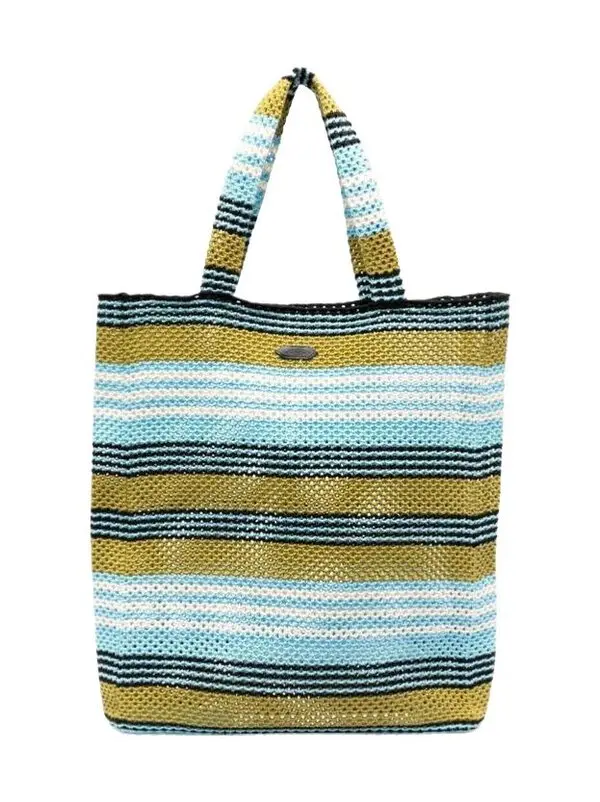 LANVIN Striped Crochet Cotton Tote Bag - Blue