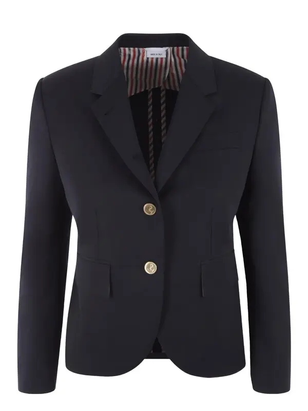 Thom Browne Single-breasted Blazer With Rwb Stripe Detail - Navy Blue