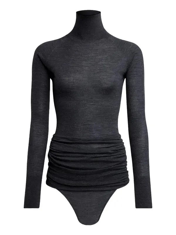 Alaïa High Neck Draped Knit Bodysuit - Black