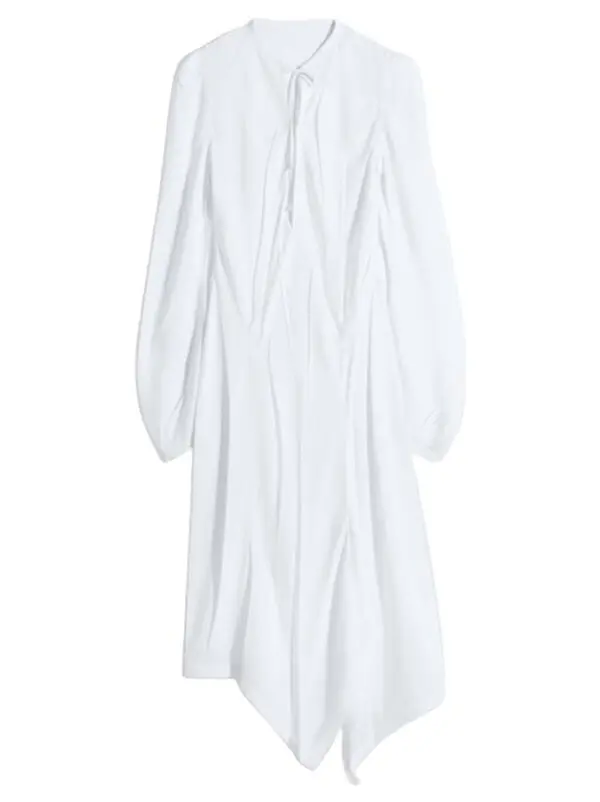 LEMAIRE Long-sleeved Bias Dress With Pleats And Tie Neckline - Chalk Color